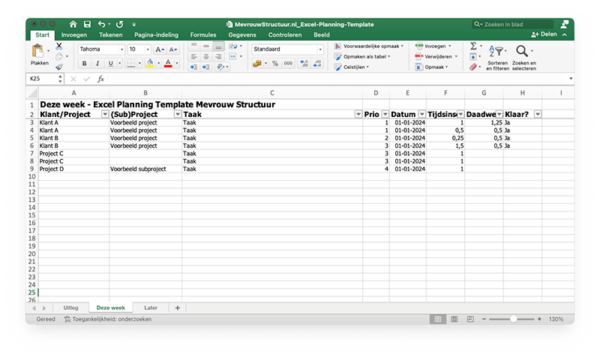 Planning maken in Excel in 5 stappen + gratis template